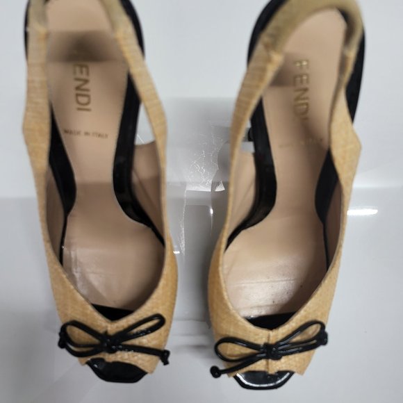 Fendi | Shoes | Fendi Patent Leather And Raffia Slingbacks Stiletto ...